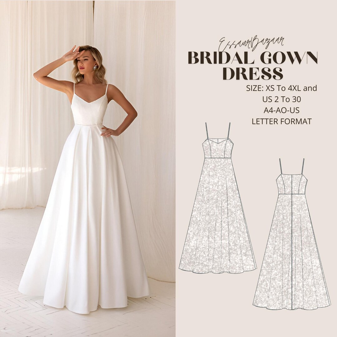 Ball Gown Sewing Pattern, Strap Dress Bridal Gown Pattern, PDF Sewing ...