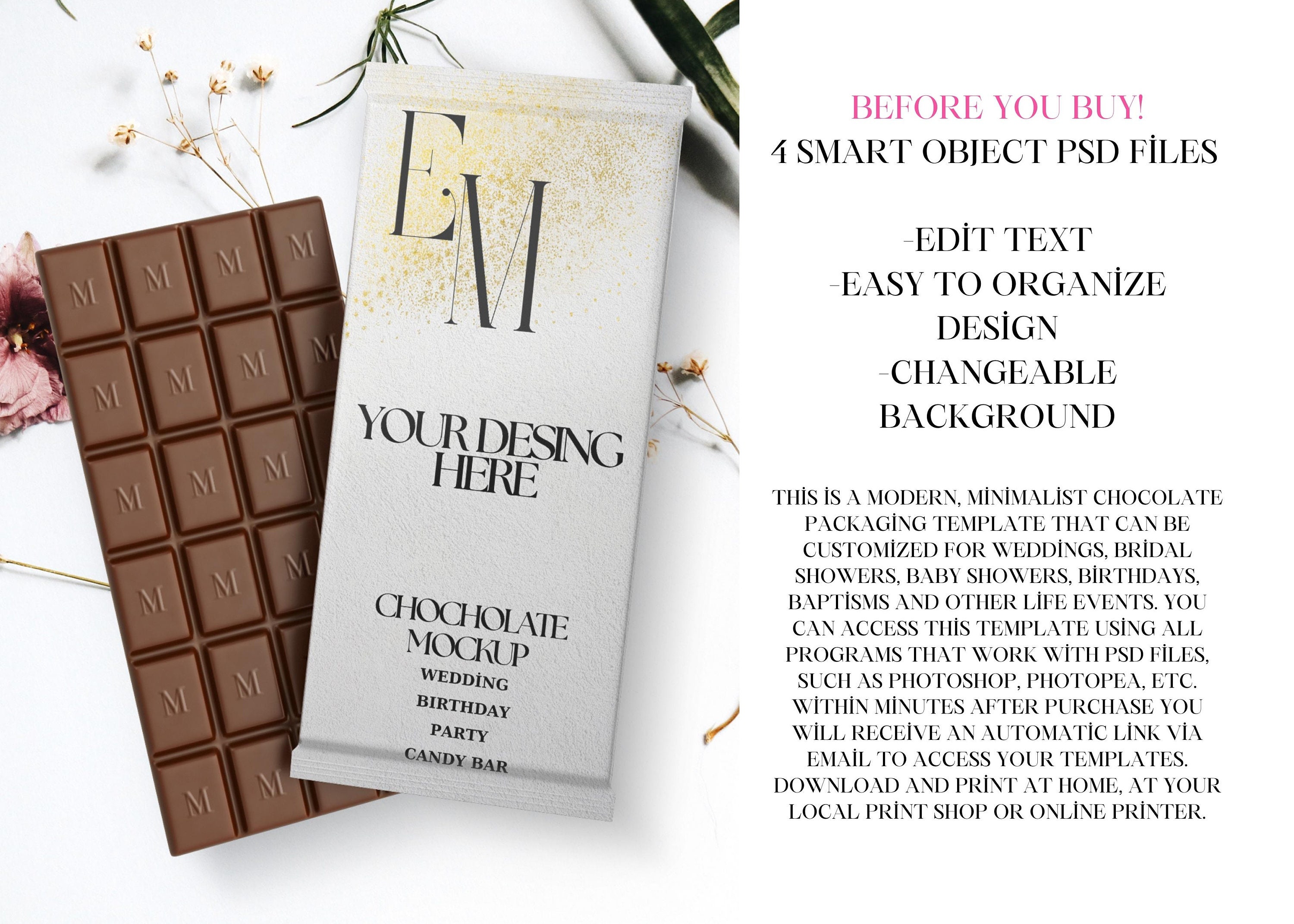 Chocolate Bar Wrapper Mockup, Candy Bar Mockup, Label Mockup ...