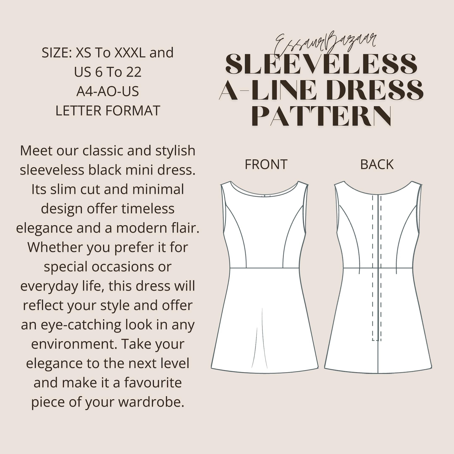 Summer Dress Sewing Pattern, A-line Dress Pattern, Sleeveless Dress ...