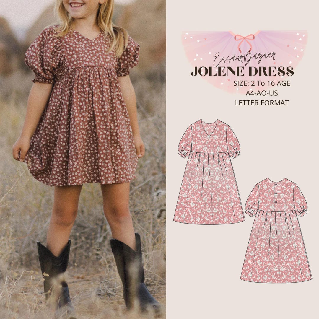 Jolene Cottagecore Dress PDF Sewing Pattern, Girls Size 2-16 (A0 A4 US Letter) - Etsy