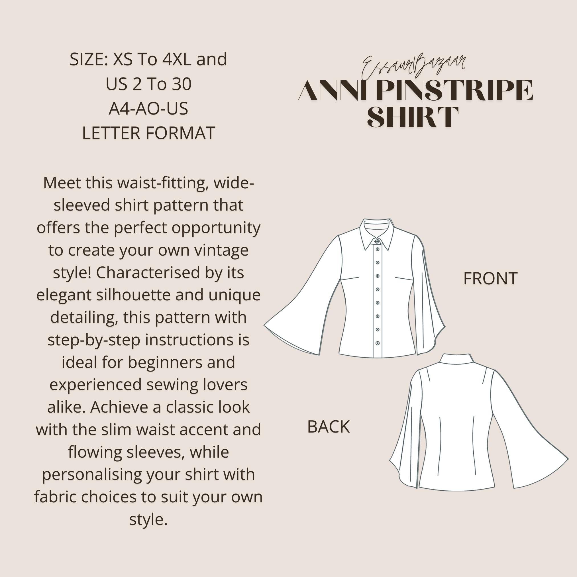 Anni Shirt Sewing Pattern, Women Shirt Pattern, Sewing Pattern, Easy ...