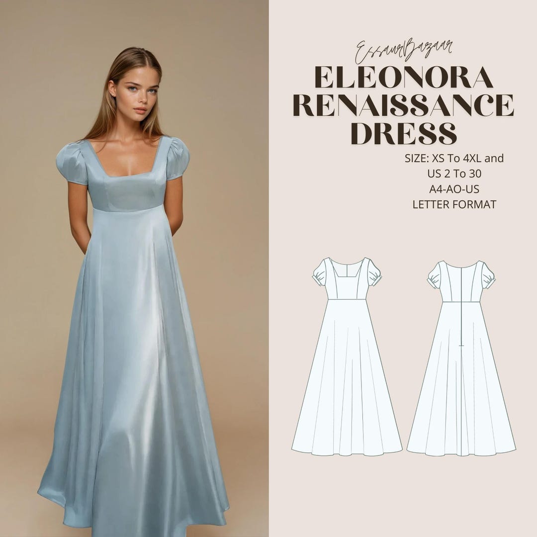Bridgerton Dress Sewing Pattern PDF, Regency Renaissance Gown, Maxi ...