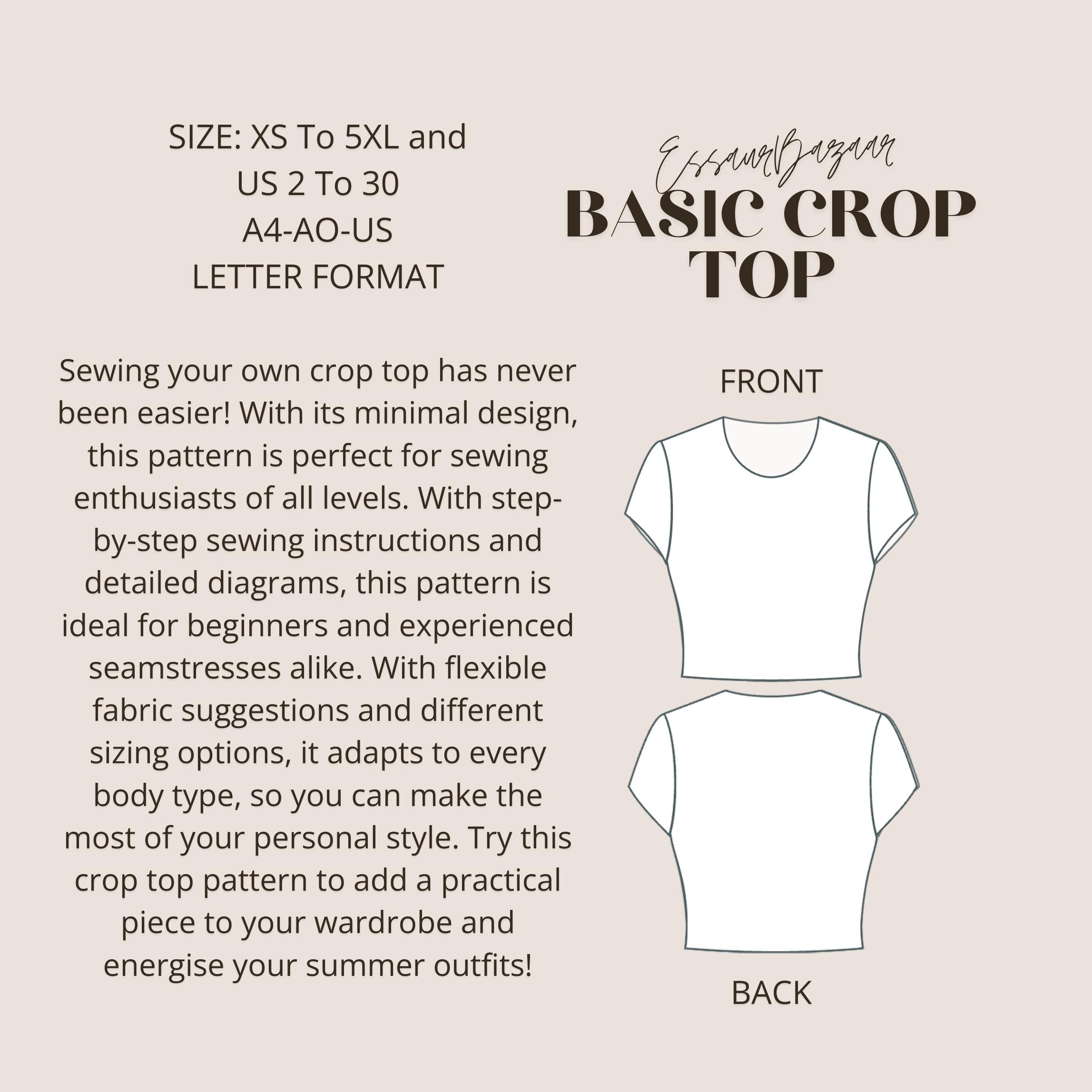 Basic Crop Top Sewing Pattern, Short Sleeve Crop Top, Easy T-shirt ...