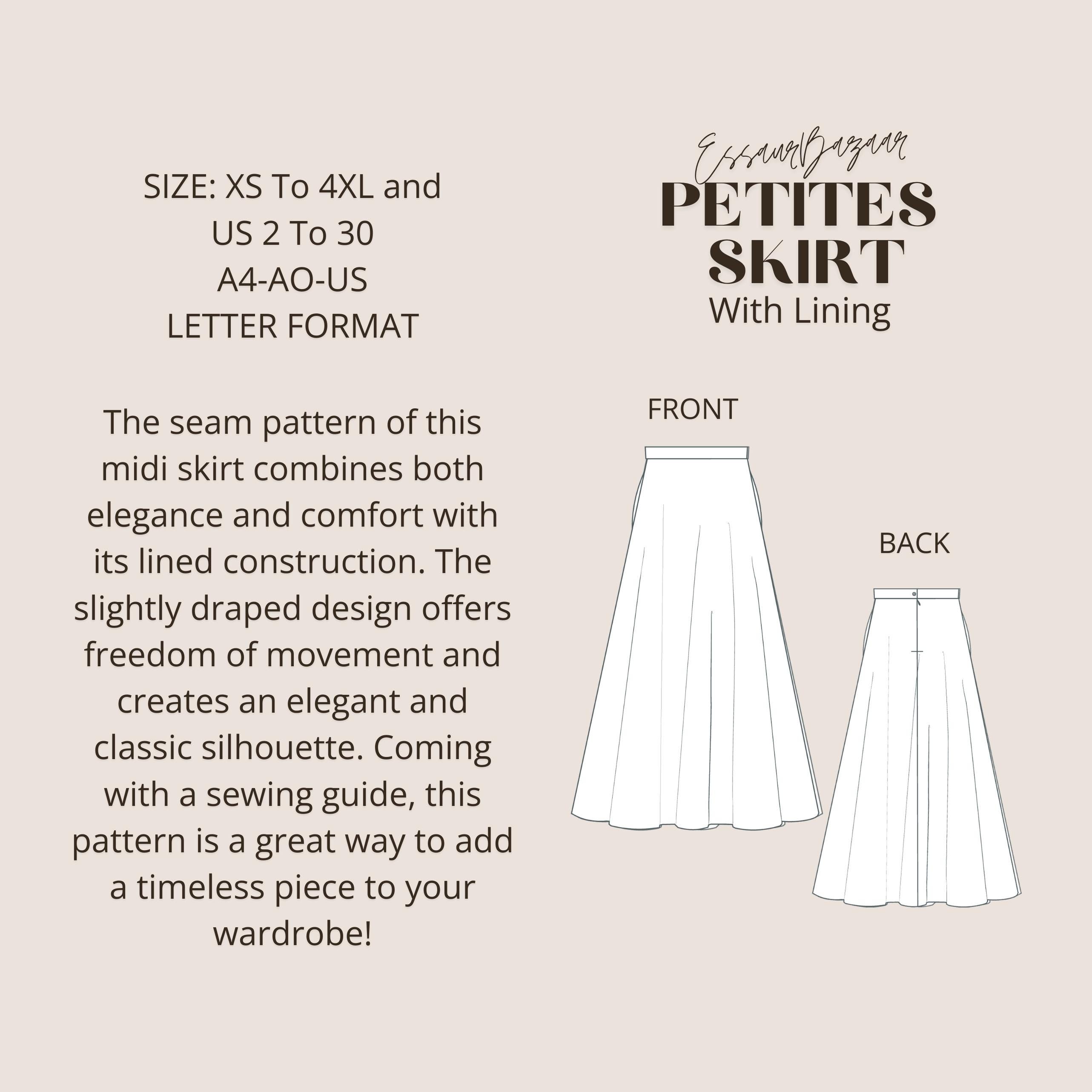 Petites Skirt Linen Midi Skirt Sewing Pattern, PDF Sewing, Digital ...