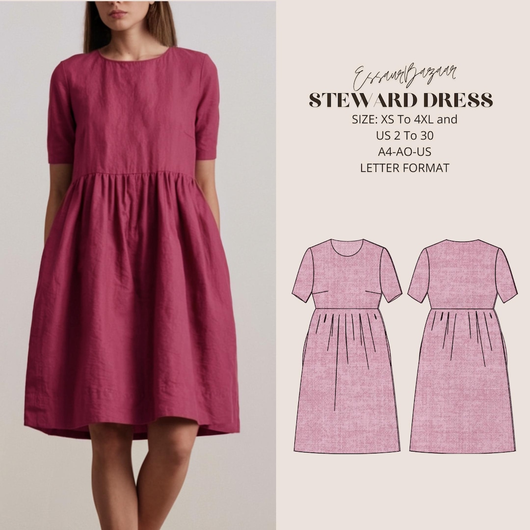 Steward A-line Loose Dress, Linen Dress, PDF Sewing Pattern, Digital ...