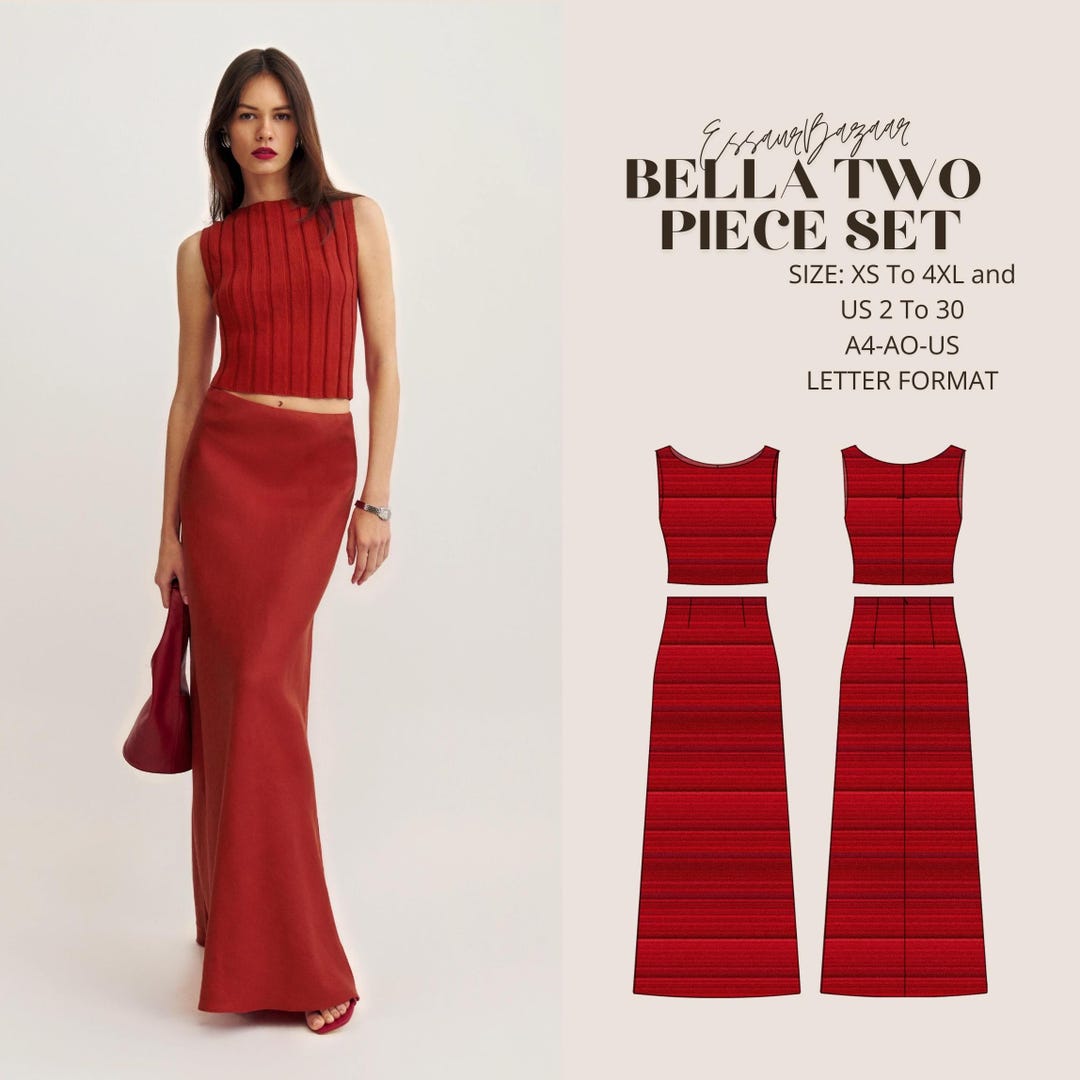 Bella Two Piece Set, PDF Sewing Pattern, Digital Sewing, Women Sewing ...