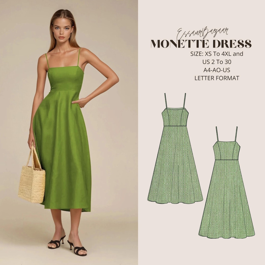 Monette Midi Dress Pattern, Circular Skirt Pattern for Women, Easy ...