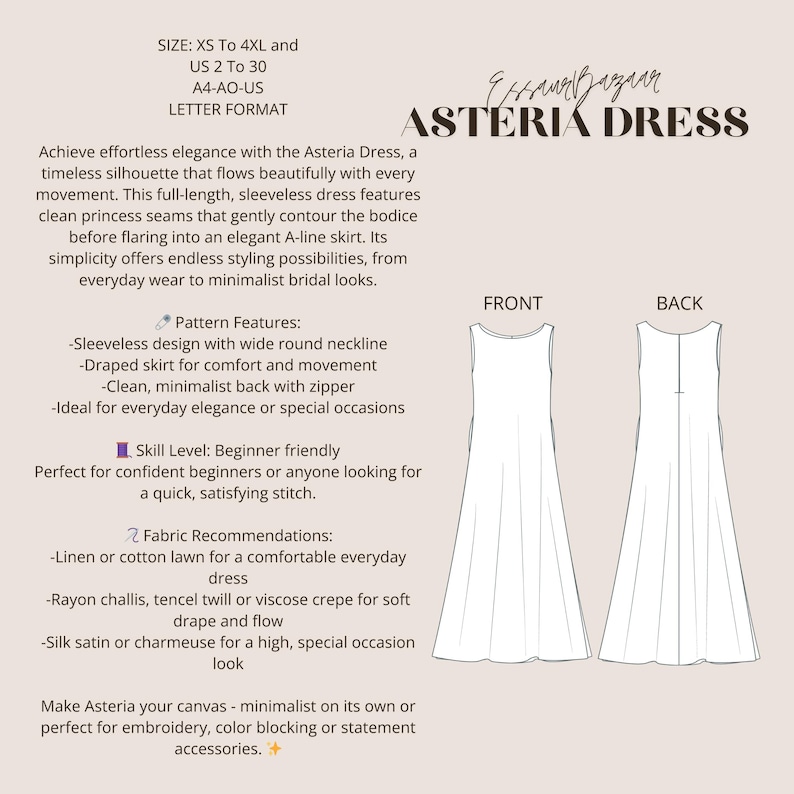 Asteria Linen Maxi Dress, Digital Sewing Pattern, Linen Summer Dress ...