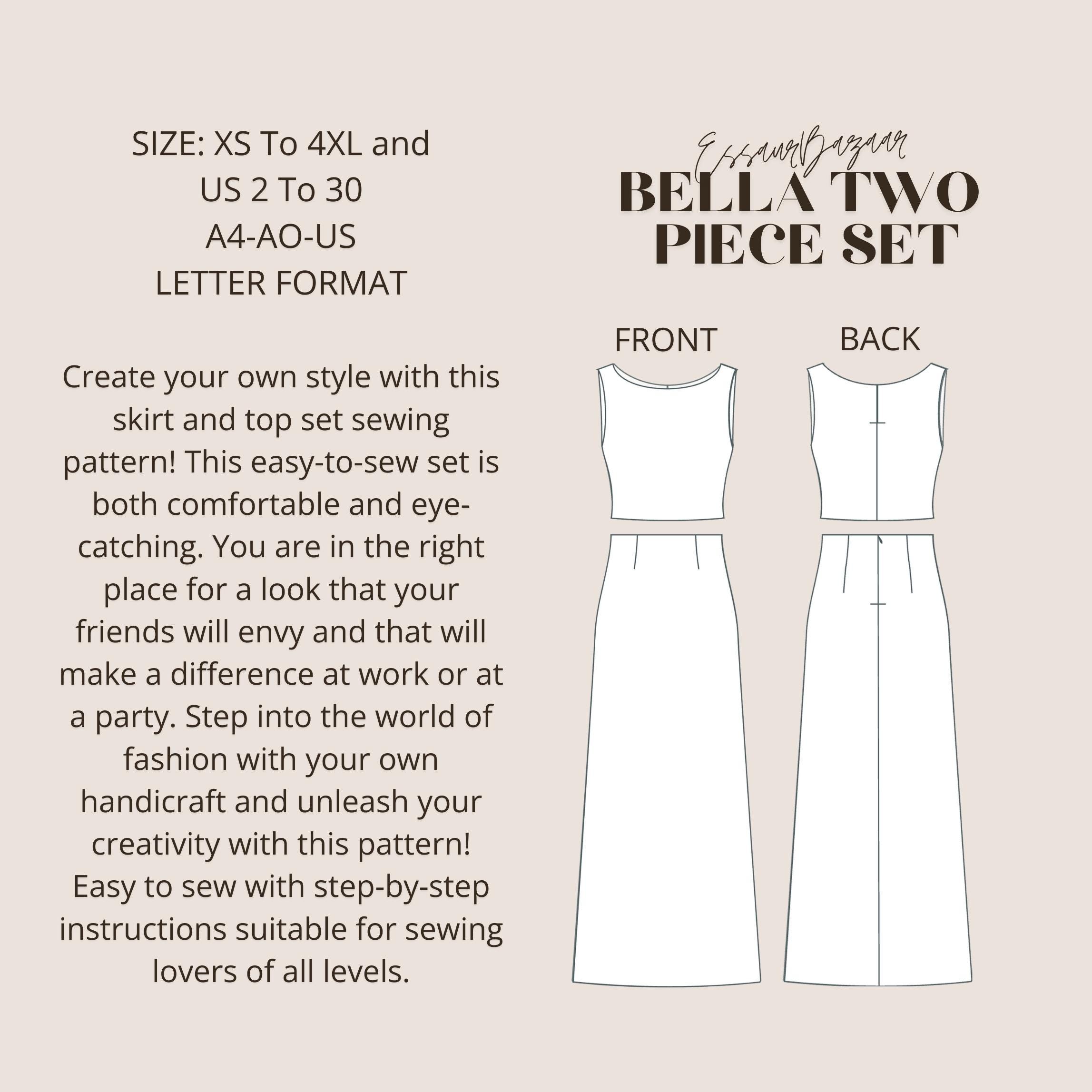Bella Two Piece Set, PDF Sewing Pattern, Digital Sewing, Women Sewing ...