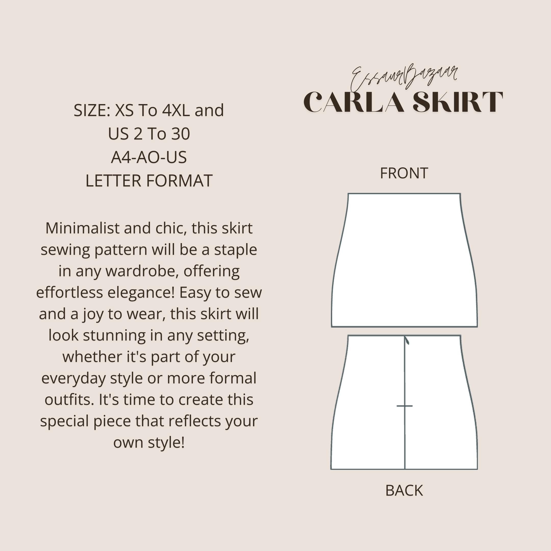 Carla Mini Skirt Sewing Pattern, PDF Sewing Pattern, Digital Sewing ...