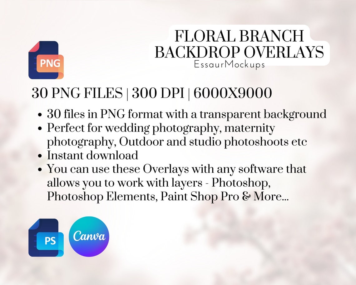 Floral Branch Backdrop Overlays, Maternity Backdrop Overlays, Flower ...