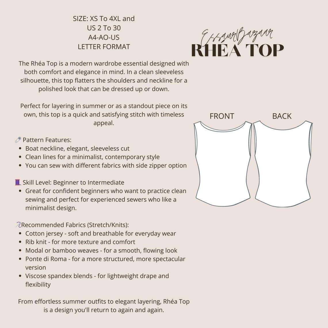 Rhea Top Sewing Pattern, Design Top, Teen Top Pattern, Easy Pattern PDF ...