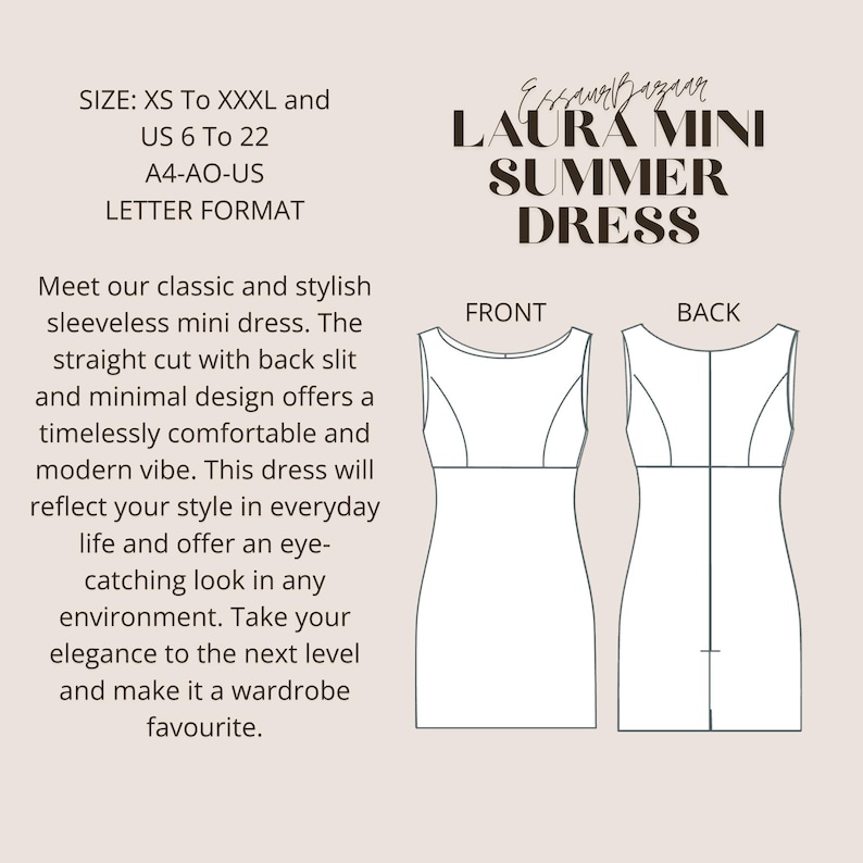 Laura Mini Dress Pattern, PDF Sewing Pattern, Instantdownload, Trendy ...