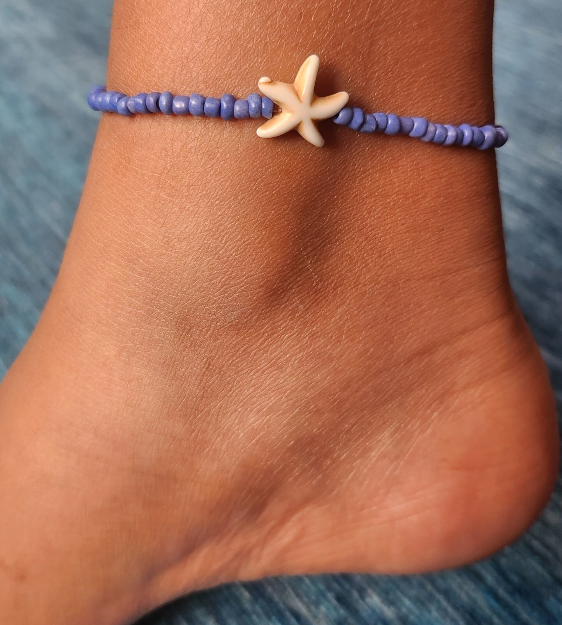 Stretchy Beaded Anklet - Blue Starfish Anklet - Etsy