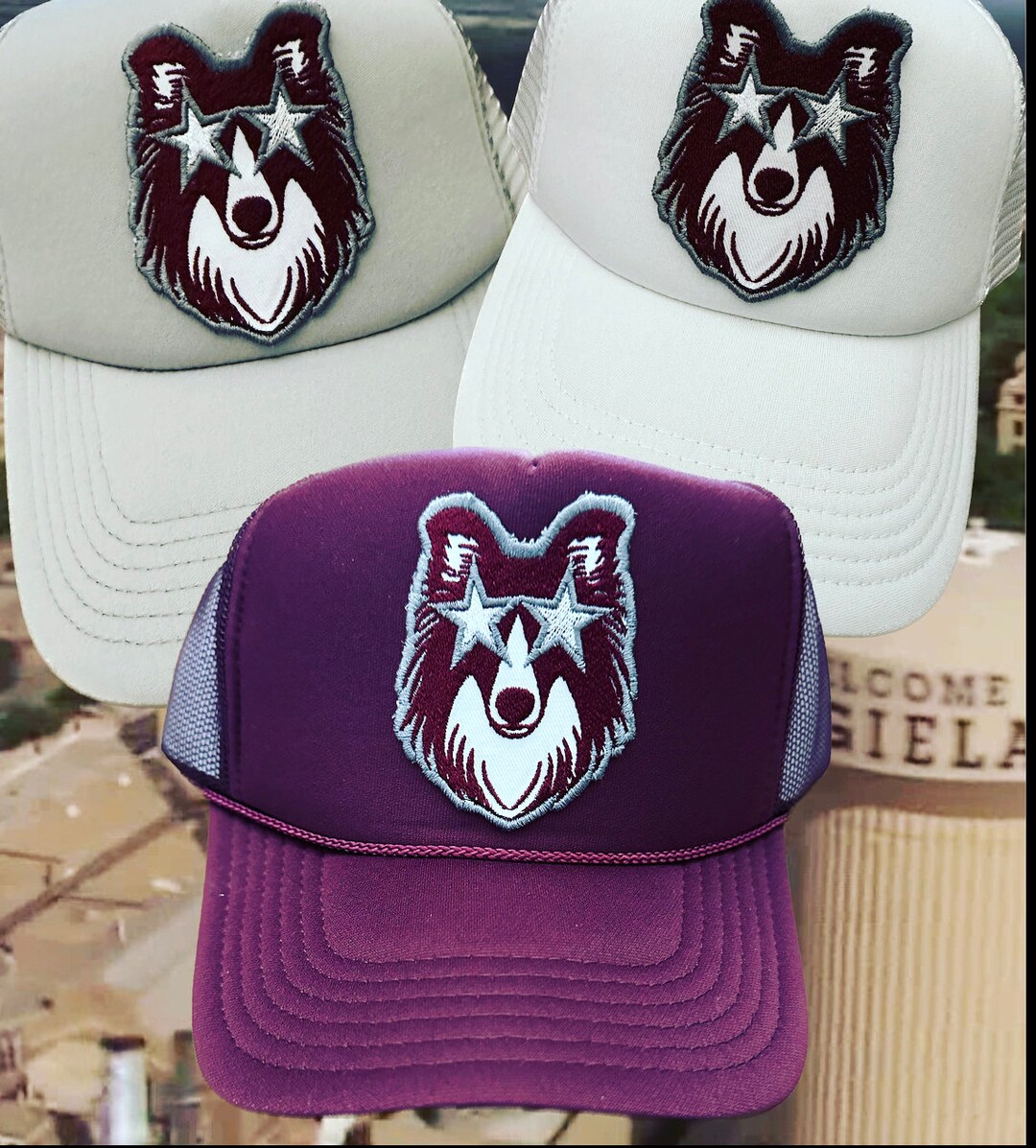 Custom Maroon and White Game Day Preppyshetland Sheepdog Dog Star Eyes ...