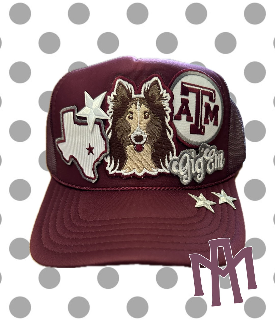 Custom Maroon and White Game Day Preppy Shetland Sheepdog Dog CSTAT ...
