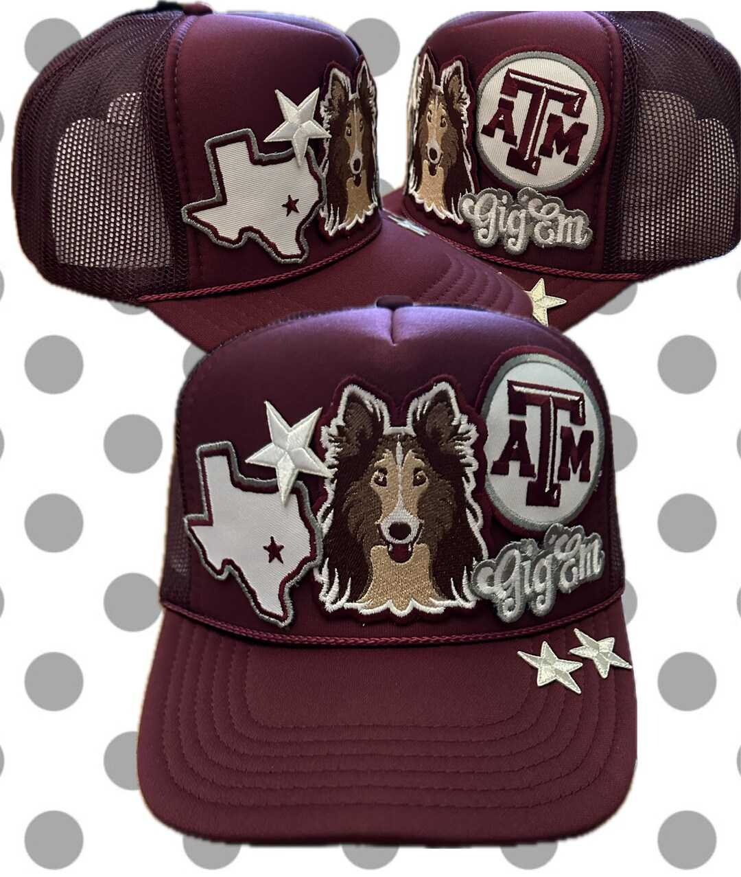Custom Maroon and White Game Day Preppy Shetland Sheepdog Dog CSTAT ...