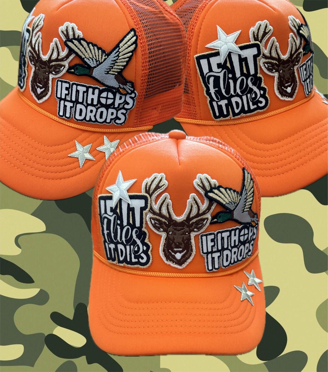 Hunt Whitetail Deer Huntress Markswoman Camo Neon Orange IF IT FLIES It ...