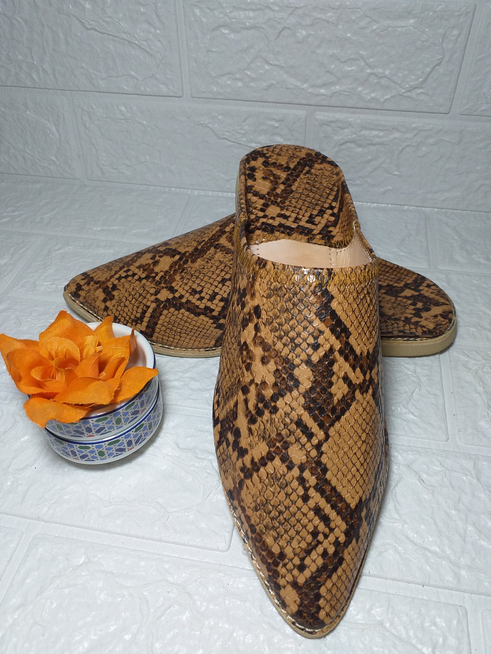 Leather Snake Moroccan Babouches, Moroccan Snake Skin Slipper for Her ...
