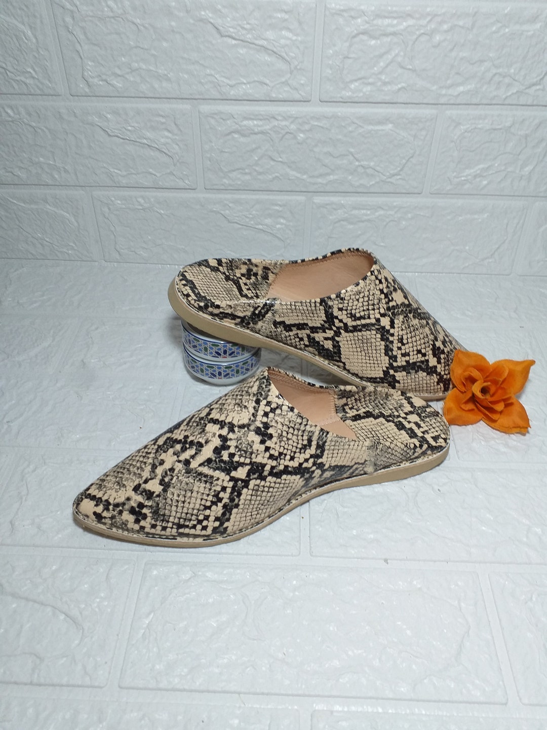 Leather Snake Moroccan Babouches, Moroccan Snake Skin Slipper for Her ...