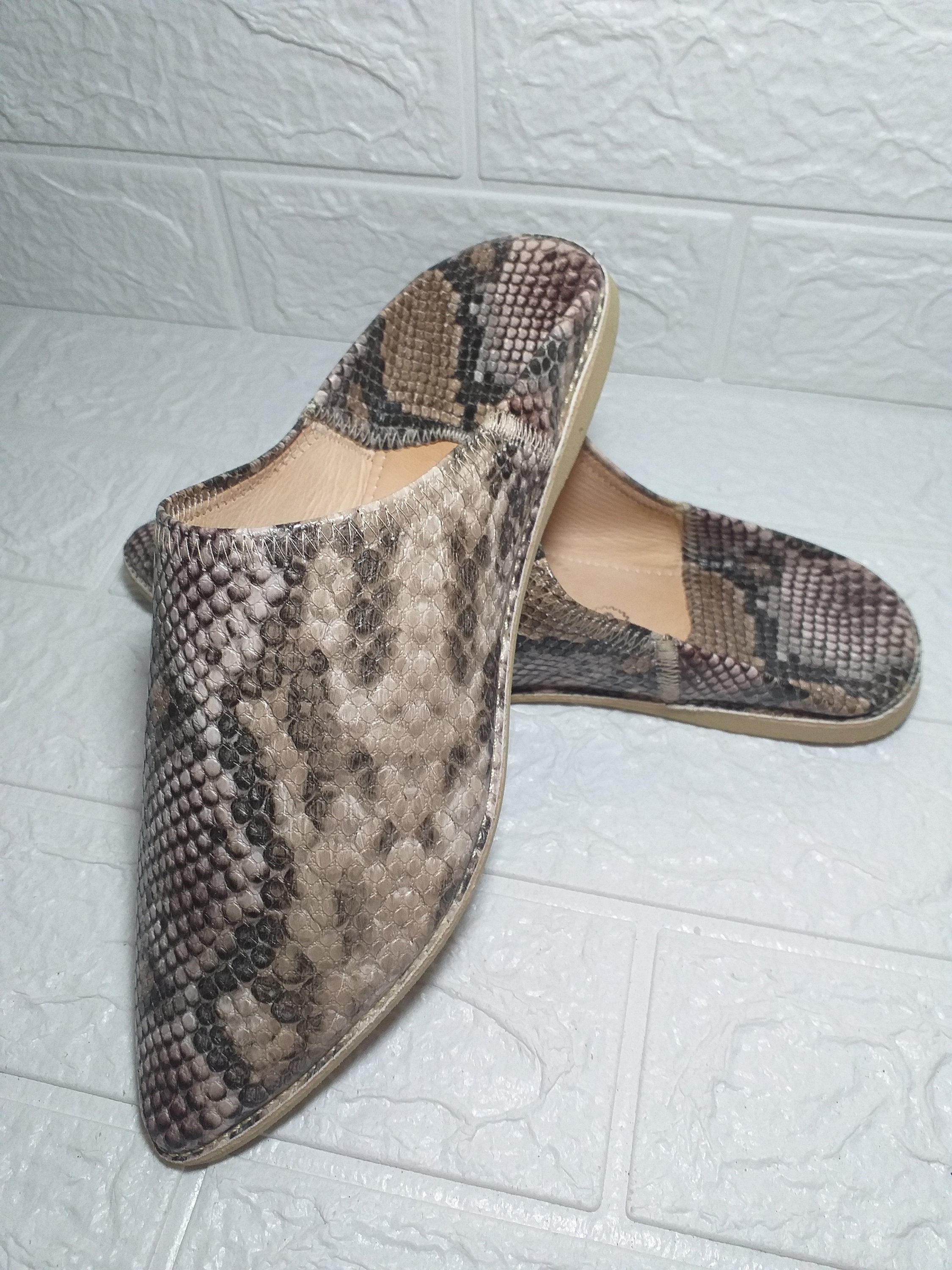 Leather Snake Moroccan Babouches, Moroccan Snake Skin Slipper for Her ...