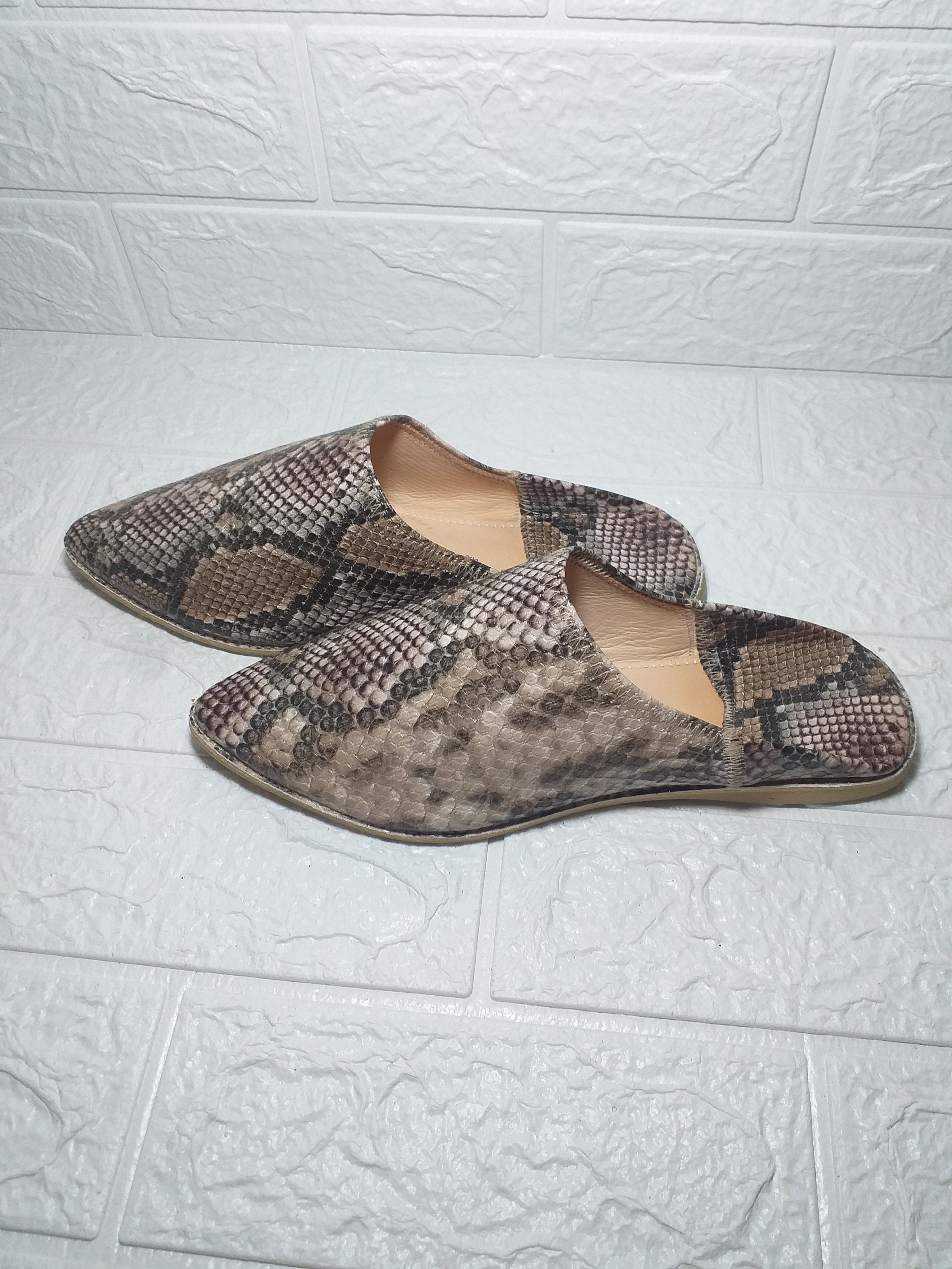 Leather Snake Moroccan Babouches, Moroccan Snake Skin Slipper for Her ...