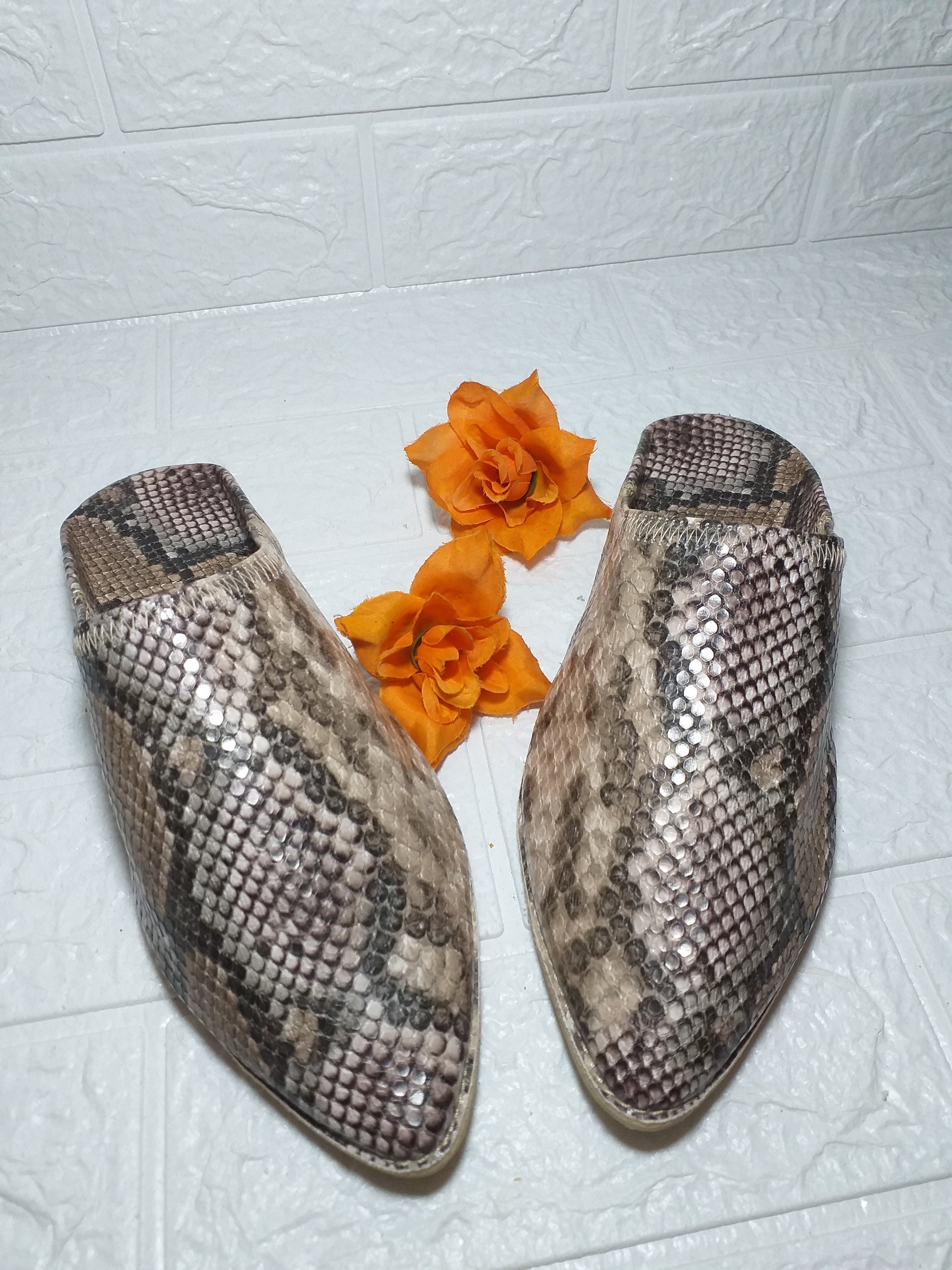Leather Snake Moroccan Babouches, Moroccan Snake Skin Slipper for Her ...