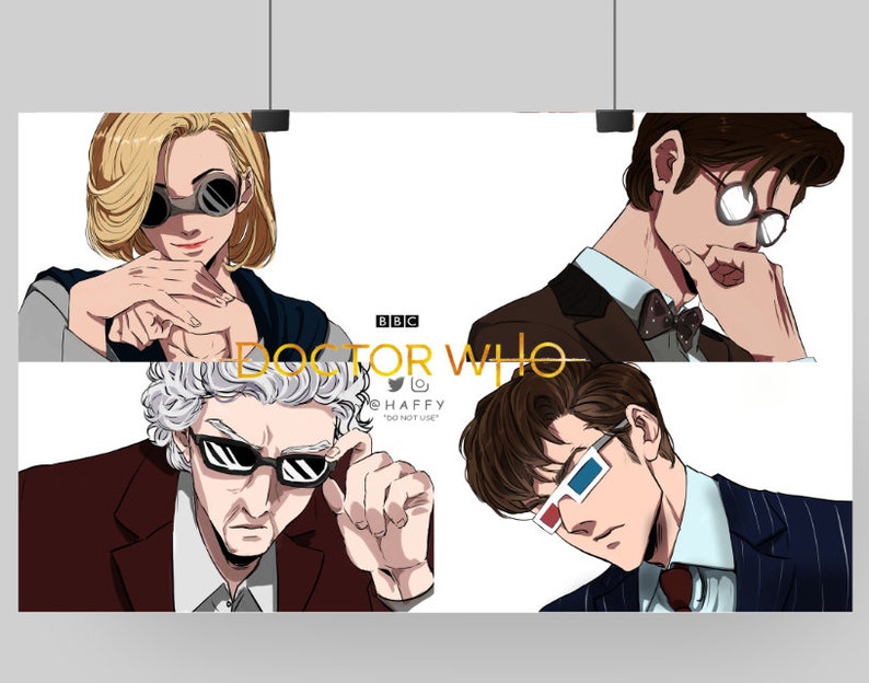 10,11,12 and 13th Doctors «glasses » Doctor Who Art Print- TARDIS ...