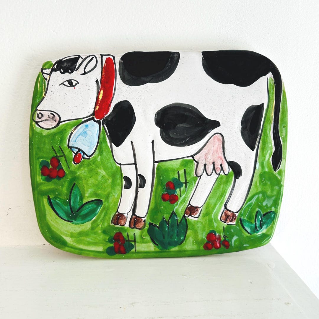 Hand-painted Ceramic Cow Tile: Italian Farmhouse Decor - Etsy