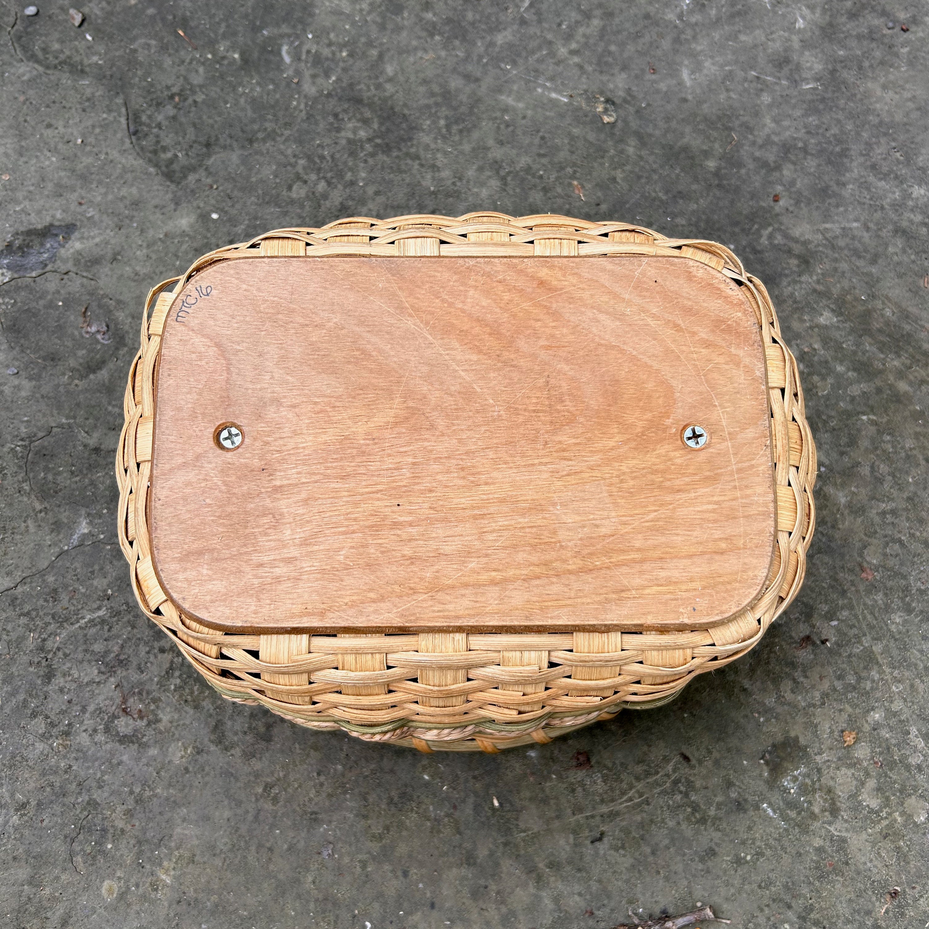 Artisan Basket Caddy With Wooden Handle and Bottom Signed Hand Made ...