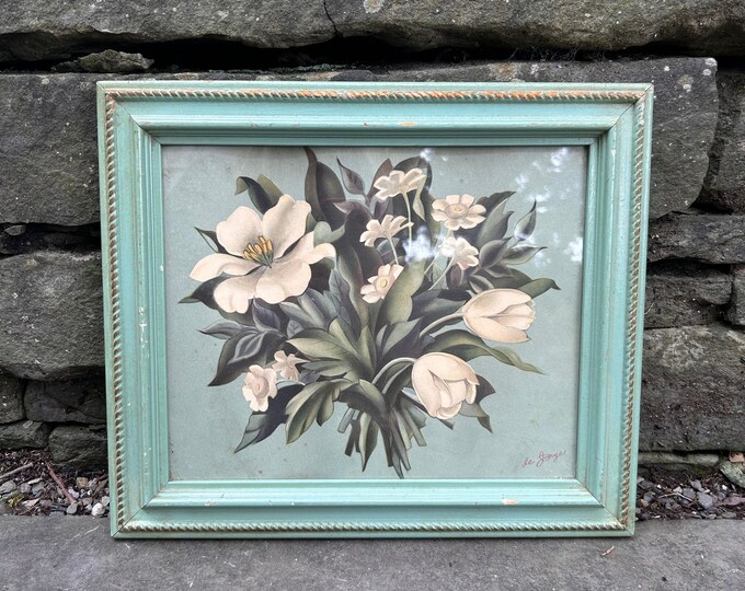 Vintage De Jonge Floral Lithograph Print Framed Floral Original Frame ...