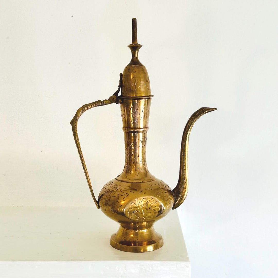 Arabic Coffee Pot Brass Dallah Turkish Tea Vessel Etched Detail Middle ...