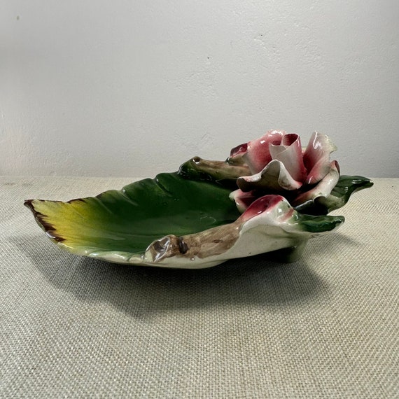 Large Vintage Italian Capodimonte Floral Rose Trinket… - Gem