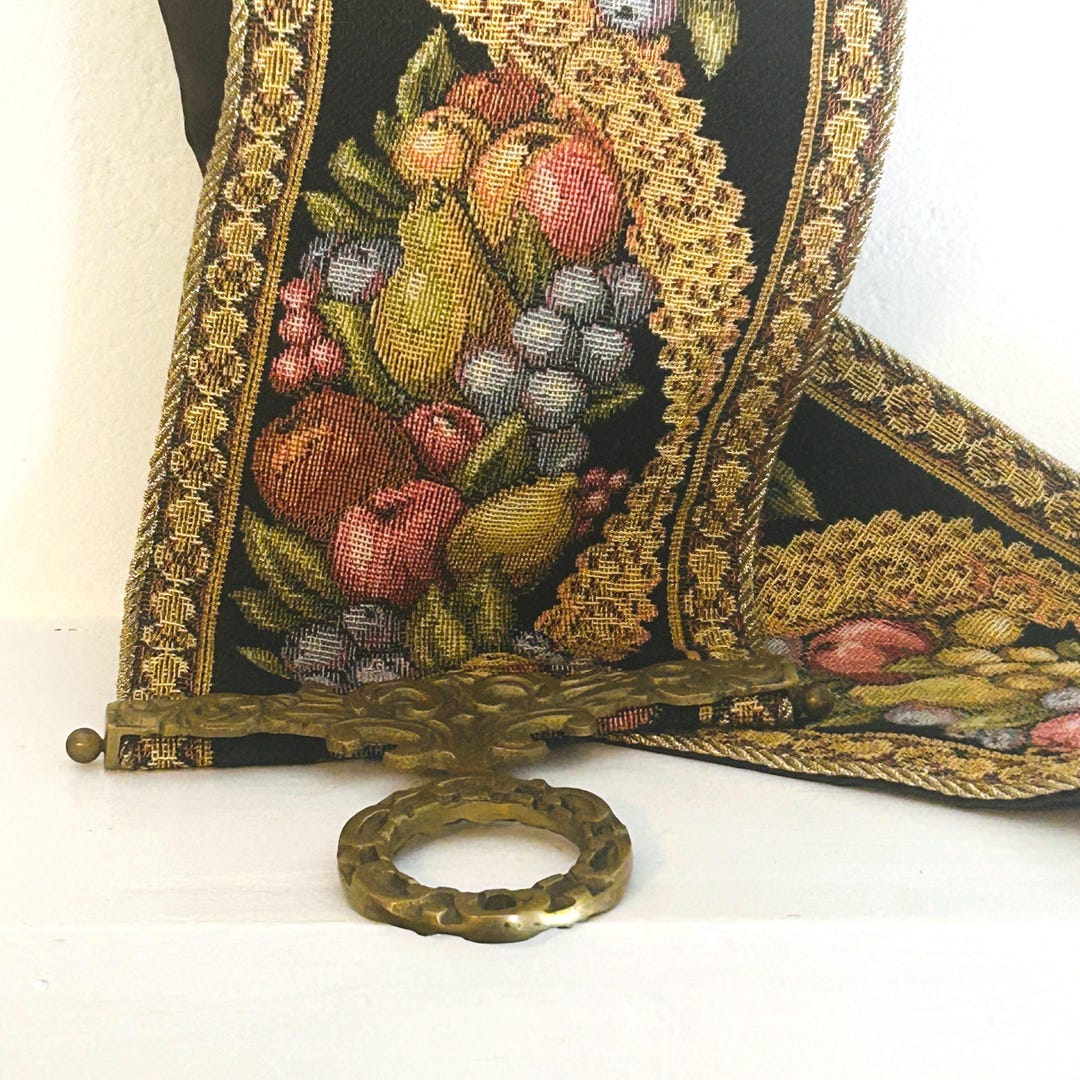 Vintage Tapestry Bell Pull: Brass, Fruit, Flowers, Baroque, French ...