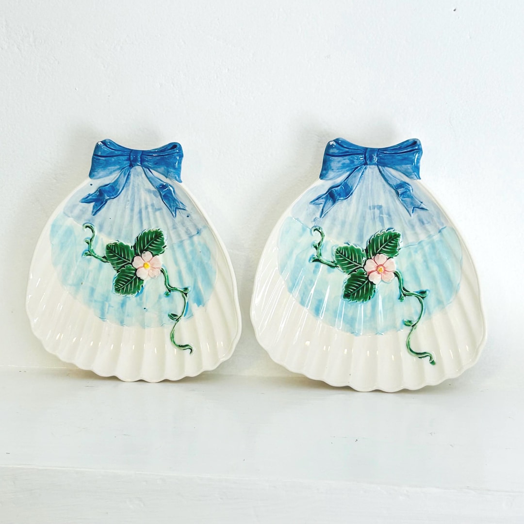 Vintage Sea Shell Floral Bow Ceramic Dishes Set by Haldon Group 1985 ...