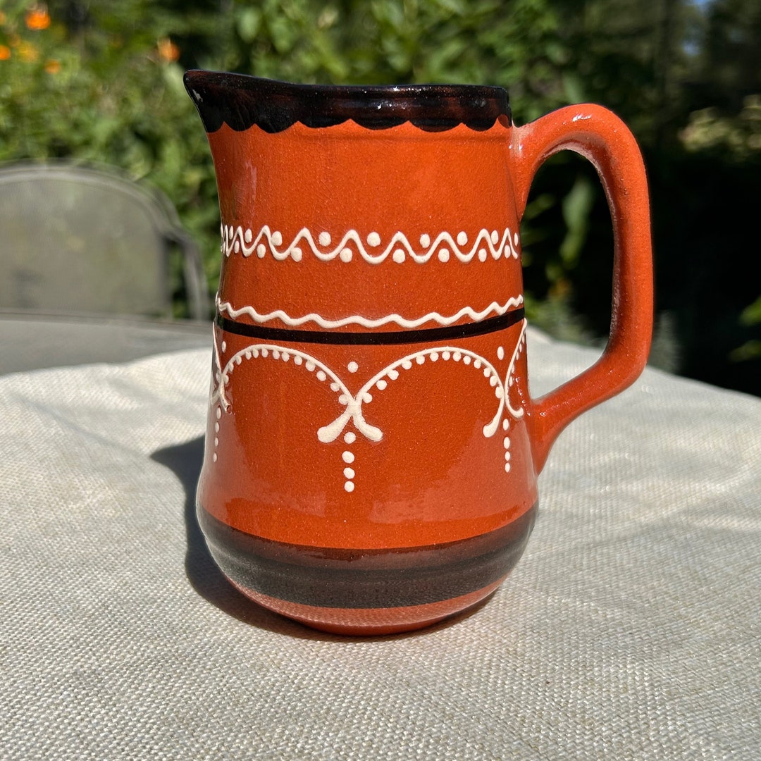 Vintage Red Terracotta Pitcher Portugal Marked Black and White Trim ...
