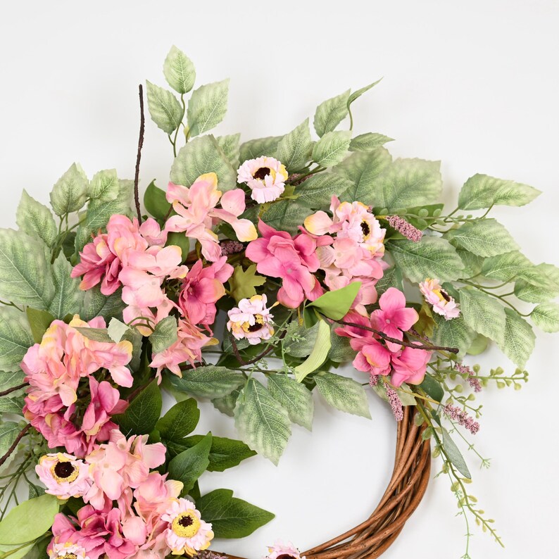 Pink Floral Grapevine Wreath, Handmade Spring Summer Farmhouse Decor ...