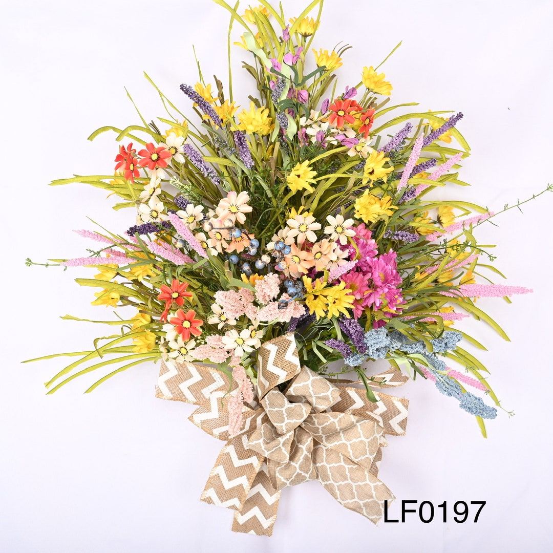 Everyday Spring Weed Daisy Lavender Berry Swag Ribbon Bow 30 Wreath - Etsy