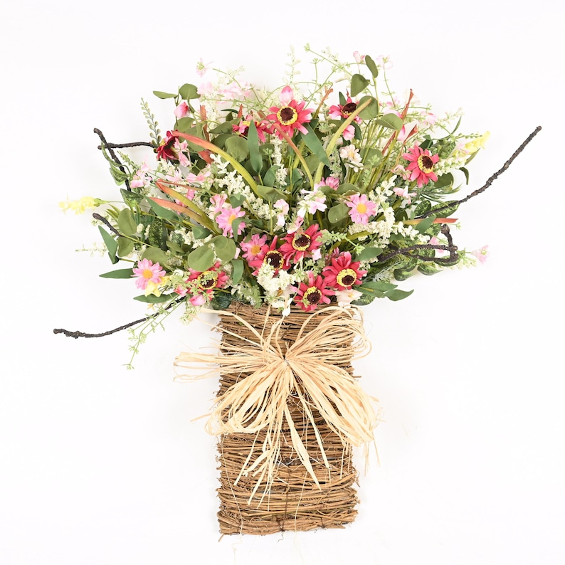 Wildflower Basket Wreath: Rustic Summer Door Hanger, 26" - Etsy