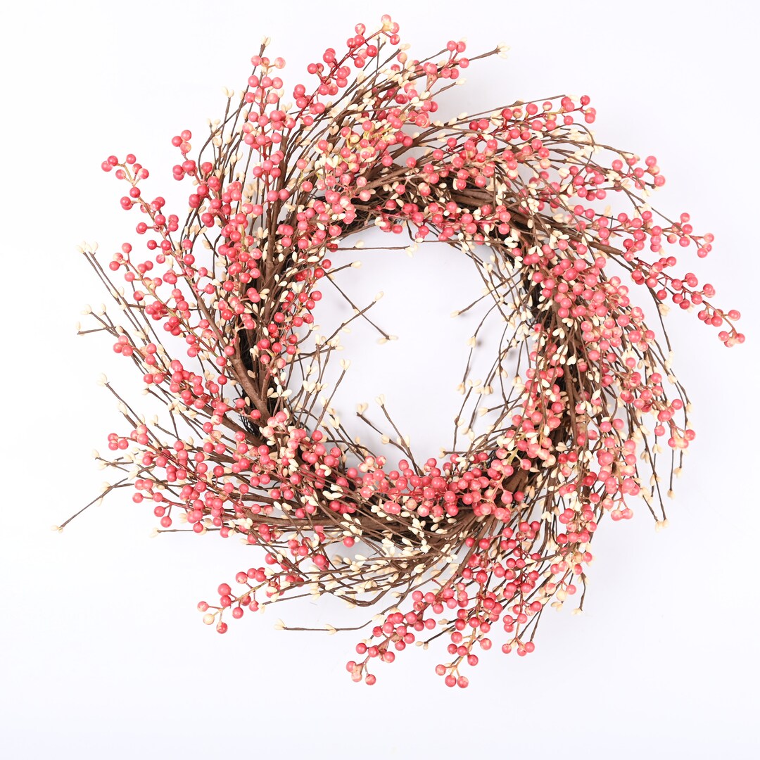 Farmhouse Cream & Pink Berry Wreath - Everyday Front Door Decor - Etsy