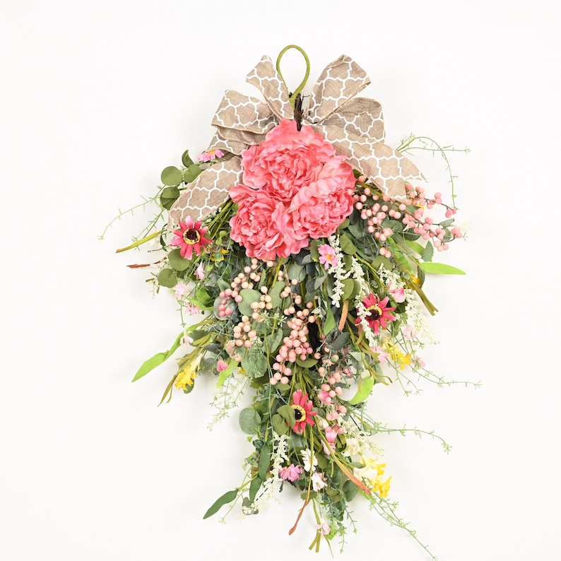 Floral Front Door Swag, Everyday Peony Wreath, 30" Teardrop Design - Etsy