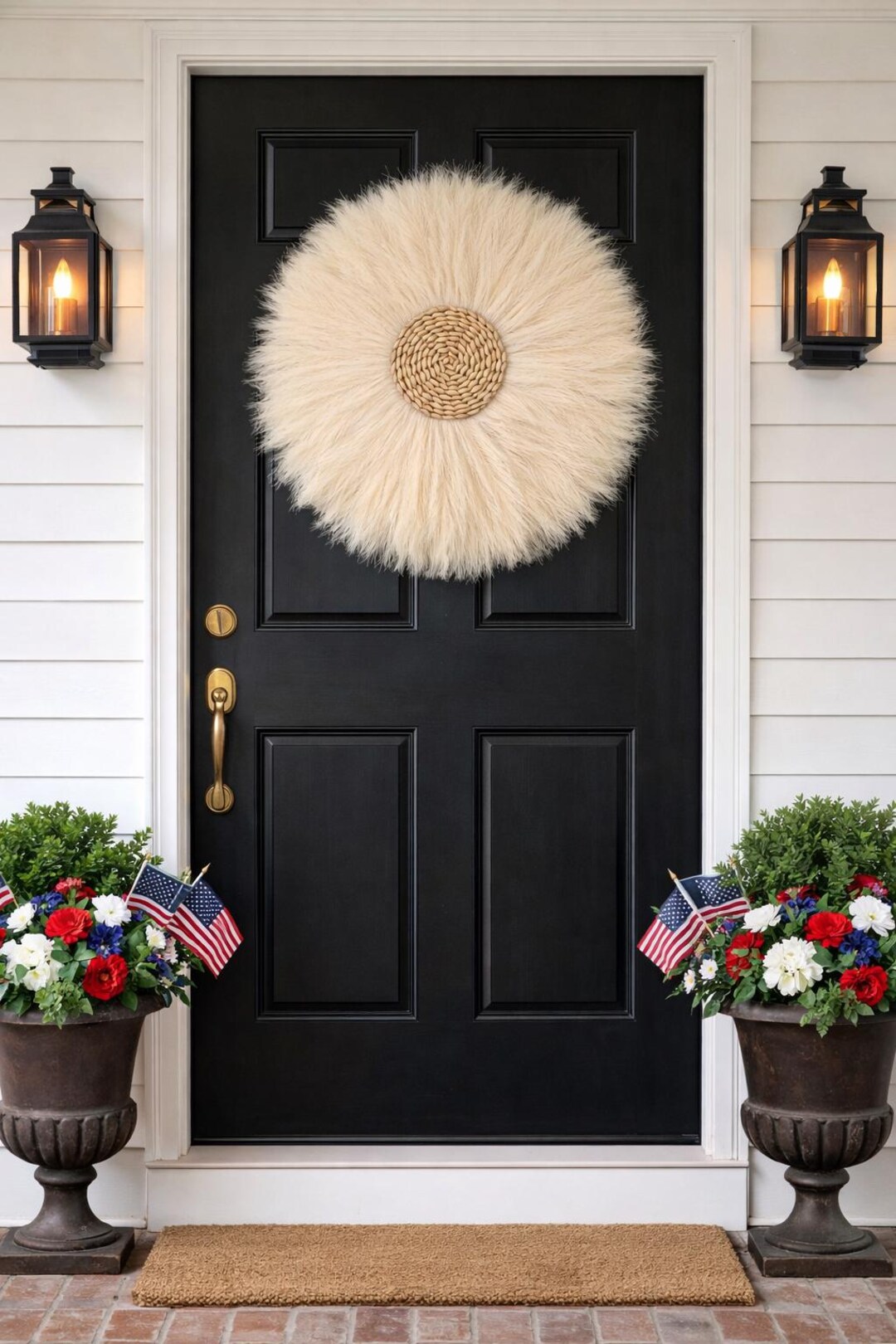 24” Pampas Artificial Reed Wreath With Handwoven Natural Reed Center ...