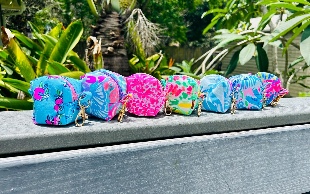 Turtle Print Mini Keychain, Preppy Zippered Pouch, Palm Beach Style Ear ...