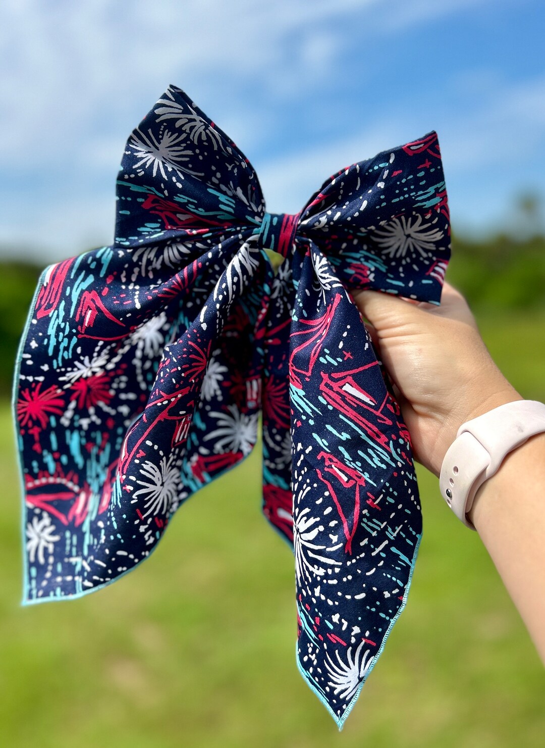 Preppy French Bow, Sparkle Fireworks Hair Bow, Long Tail Bow - Etsy