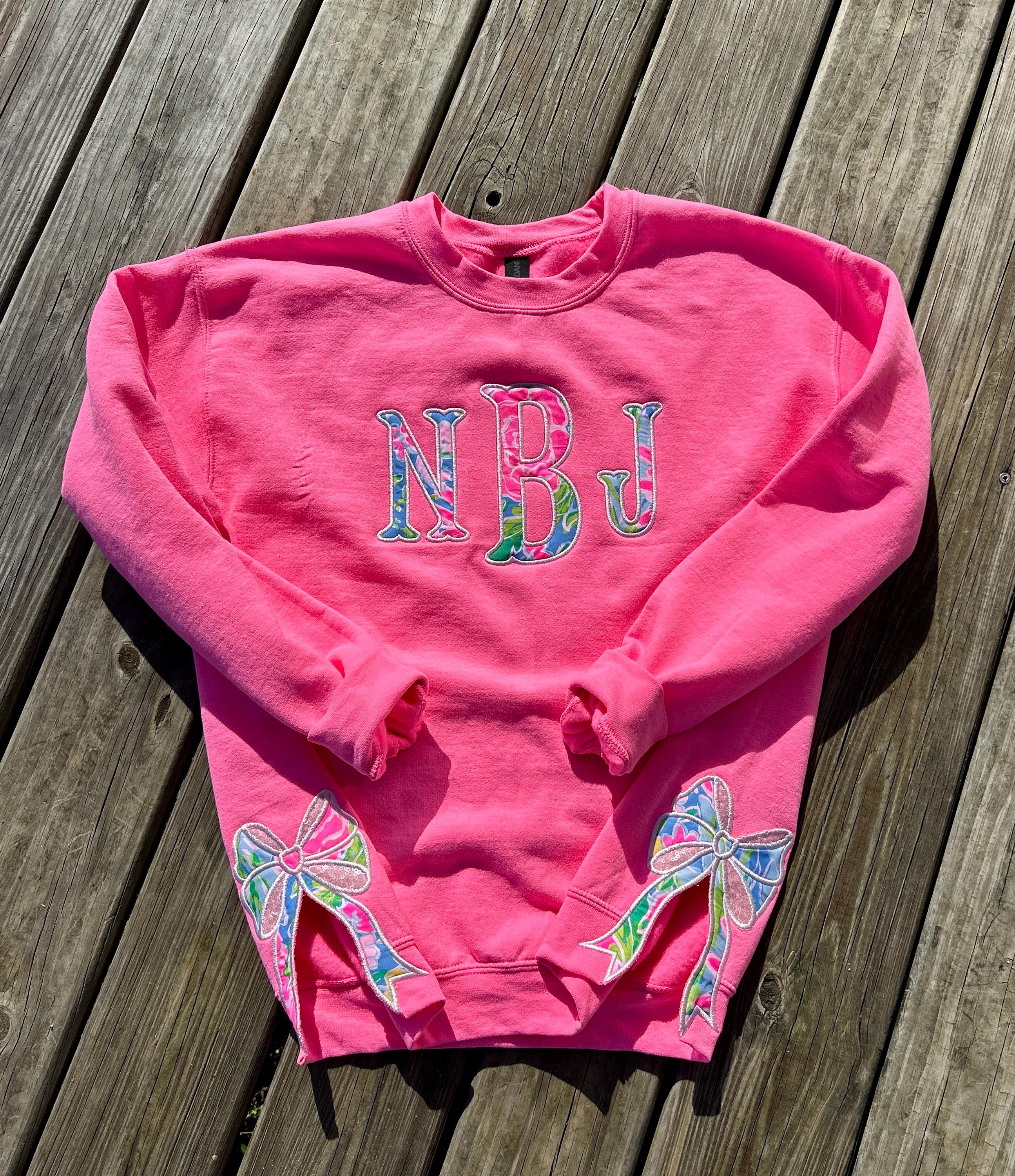 Personalized Preppy Bow Cut-out Sweatshirt | Monogrammed Pink Crewneck ...