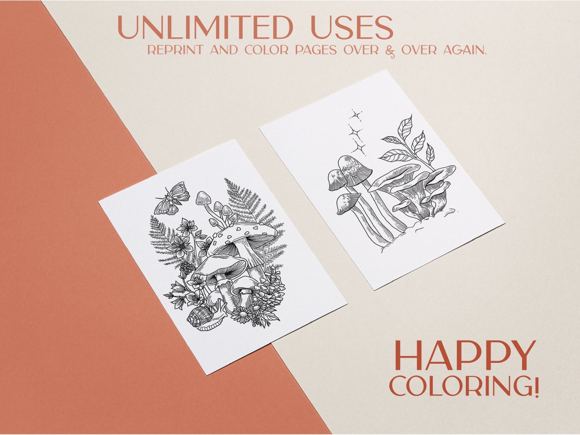 21 Printable Coloring Page, Fungi Coloring Page, Print at Home Digital ...