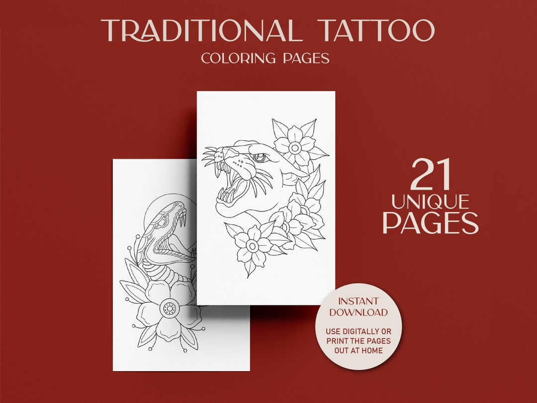 21 Printable Coloring Pages, Traditional Tattoo Coloring Pages, Print ...