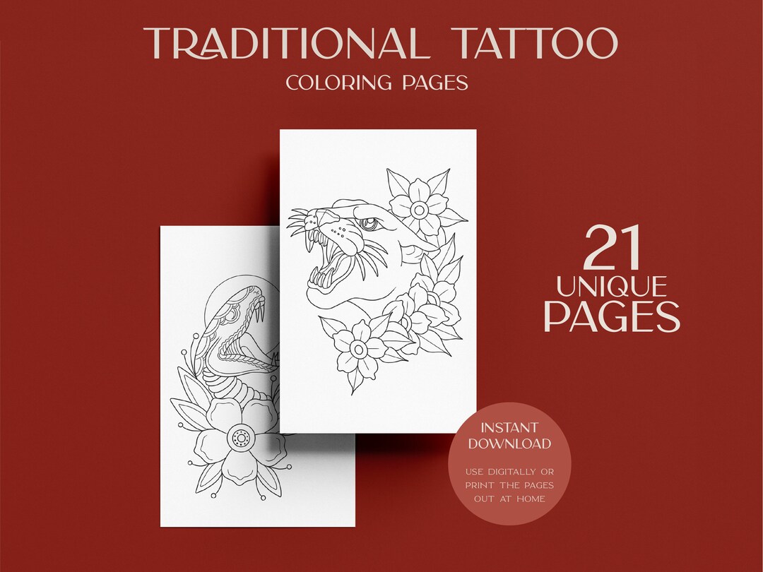 21 Printable Coloring Pages Traditional Tattoo Coloring - Etsy