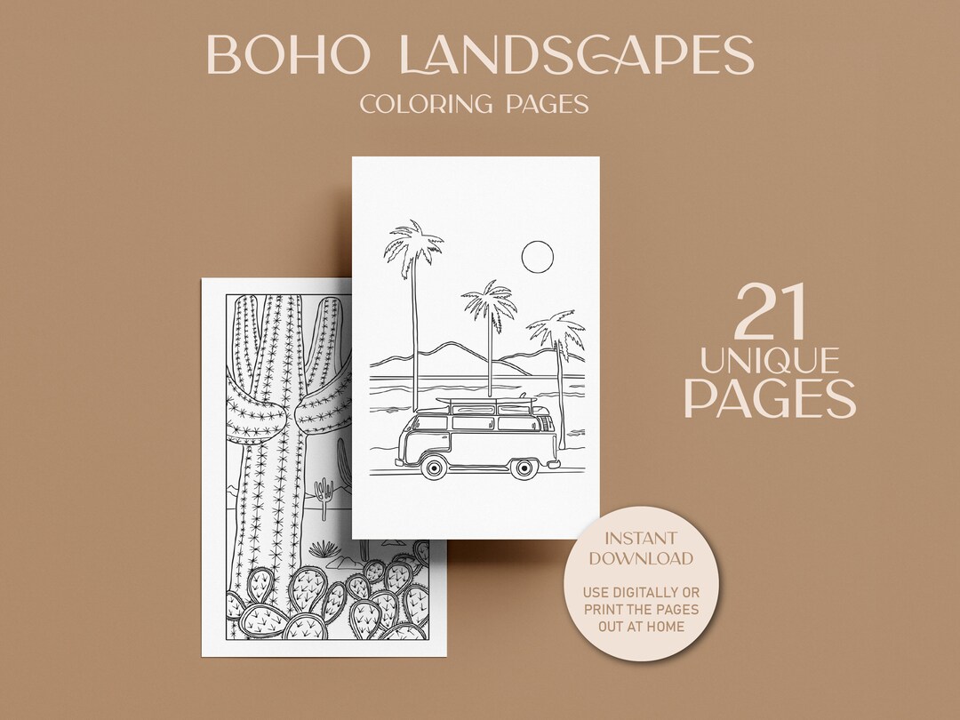 21 Printable Coloring Pages, Boho Coloring Page, Print at Home Digital ...