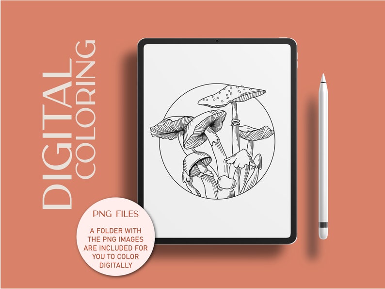 21 Fungi Coloring Pages: Mushroom Digital Coloring Book (printable PNG ...